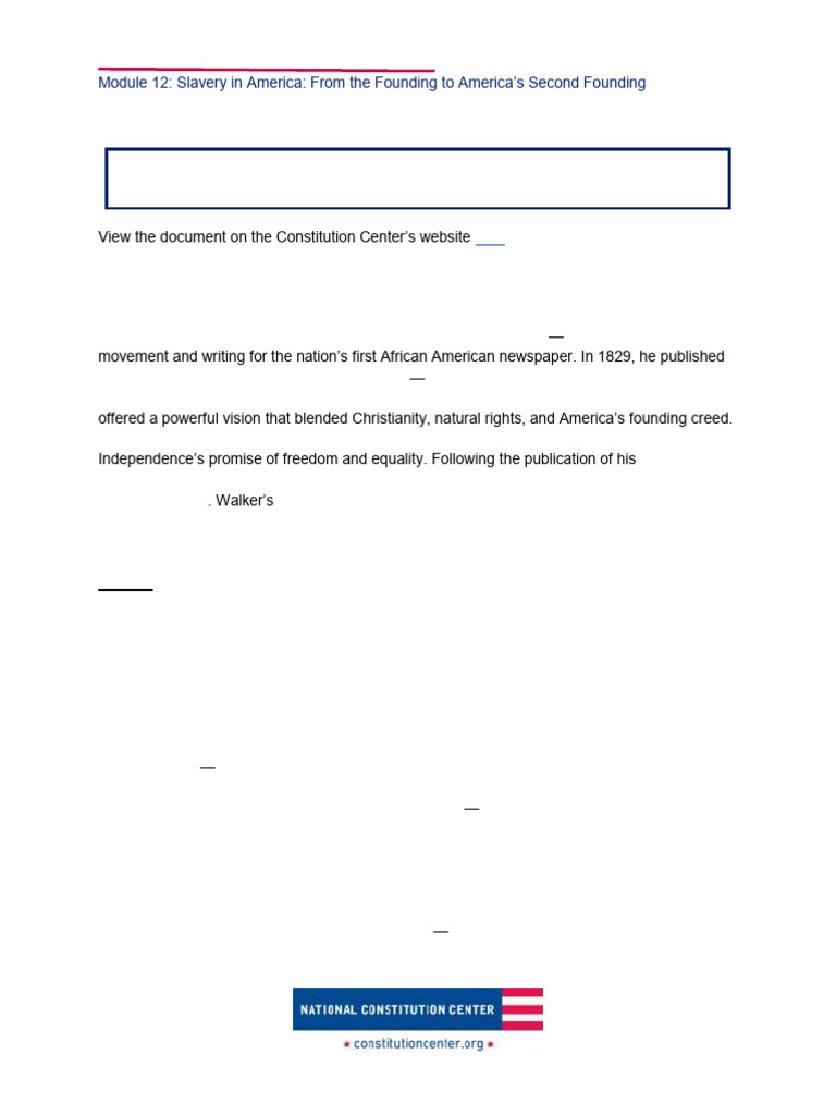 David Walker's 1829 Anti-Slavery Appeal | PDF | Abolitionism | Slavery