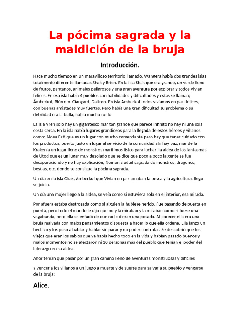 Pócima Sagrada y la Maldición de la Bruja | PDF