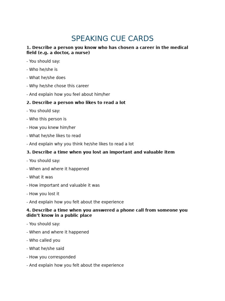 Speaking Cue Cards | PDF
