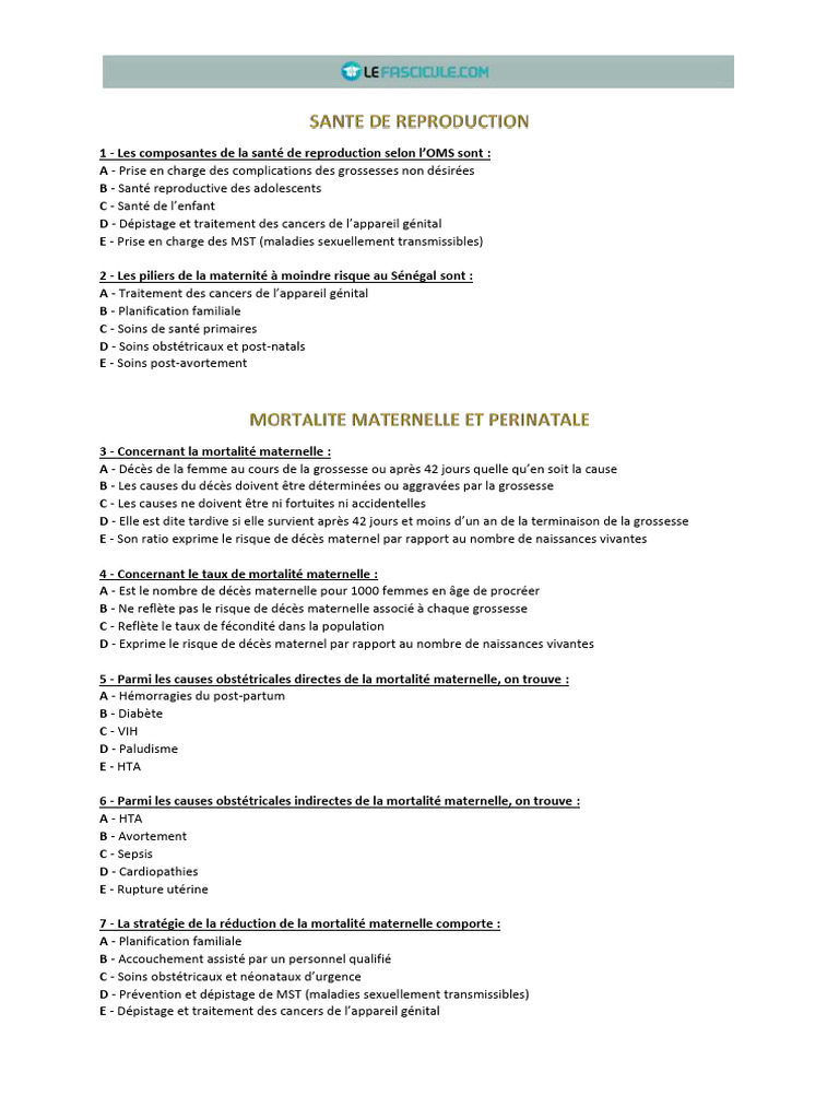 QCMs EC3 Classés Par Cours 2 | PDF | Grossesse | Ménopause