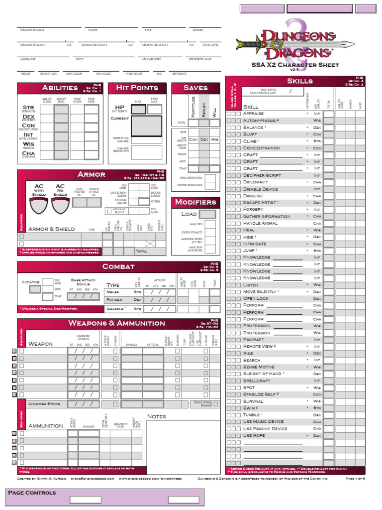 SSA X2 D&D Character Sheet v2.1 | PDF | Dungeons & Dragons