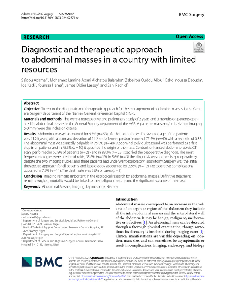 Diagnostic and Therapeutic Approach To Abdominal Masses in A Country ...