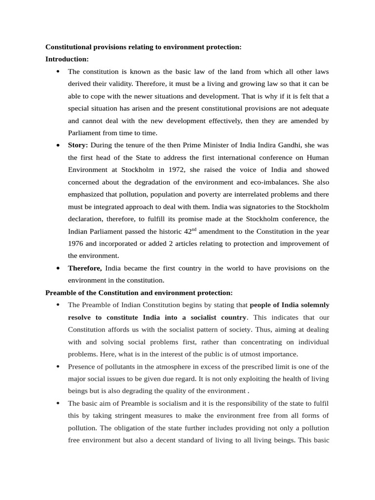 Constitutional Provisions for Environmental Protection | PDF | Treaty ...