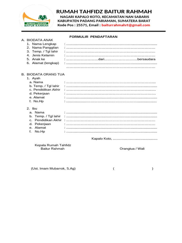 Formulir Pendaftaran Baru 2022 | PDF