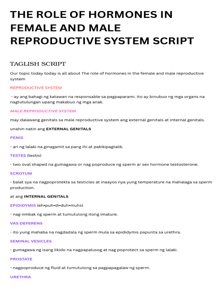 The Role of Hormones in Female and Male Reproductive System Script - 20241118 - 141143 - 0000 | PDF