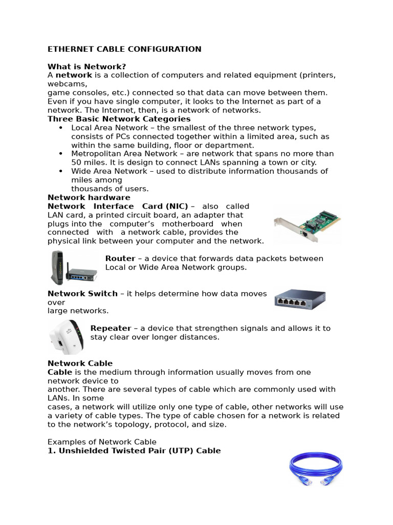 Lesson 3 Ethernet Cable Configuration | PDF | Computer Network | Network Interface Controller