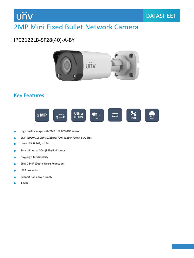 UNV【Datasheet】 IPC2122LB-SF28 (40) -A-BY 2MP Mini Fixed Bullet Network ...