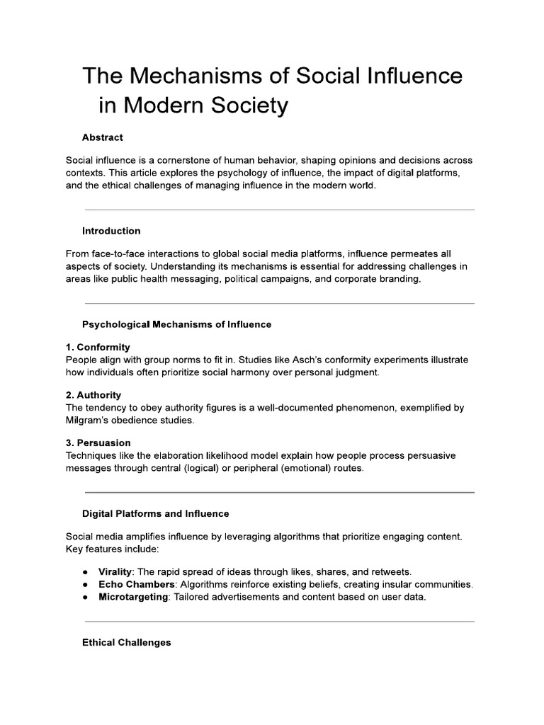The Mechanisms of Social Influence | PDF