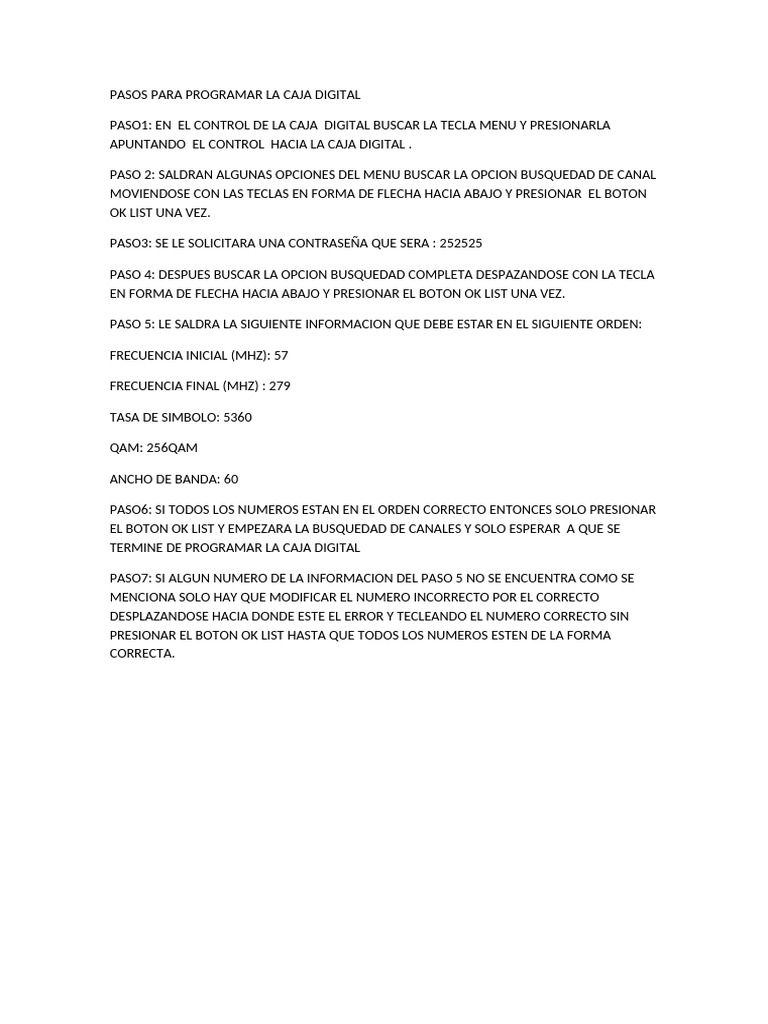 Pasos para Programar La Caja Digital | PDF