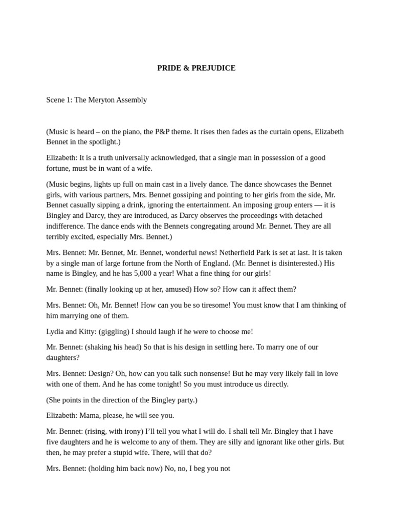 PRIDE AND PREJUDICE Script | PDF | Pride And Prejudice | Mr. Darcy
