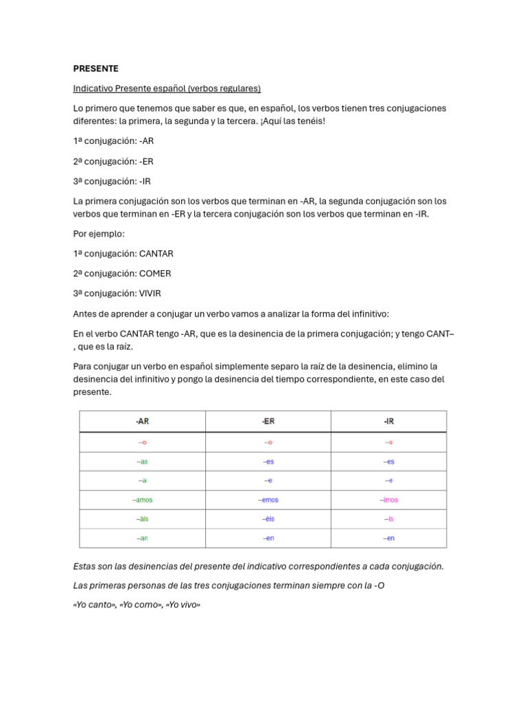PRESENTE | PDF | Verbo | Conjugación gramatical