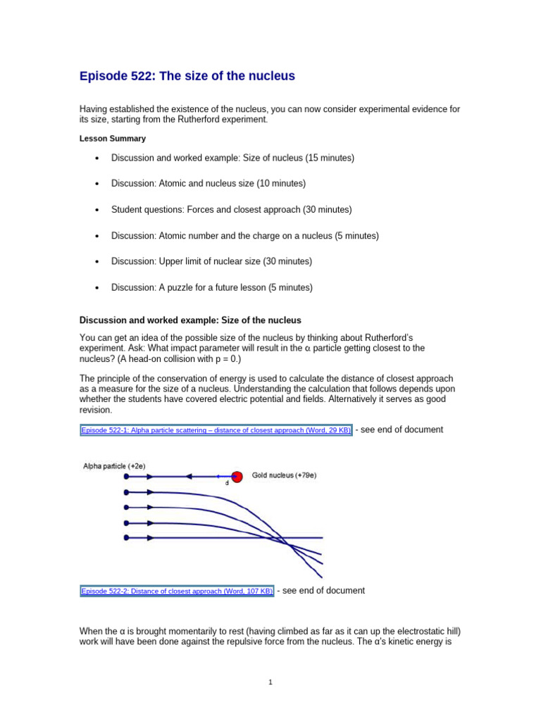 Nucleus Size Explained: Rutherford's Experiment | PDF | Atomic Nucleus | Electronvolt
