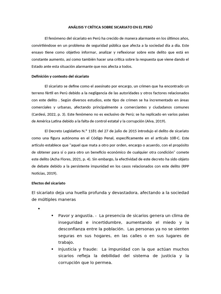 Sicariato en Perú: Análisis y Crítica | PDF | Perú | Crímenes