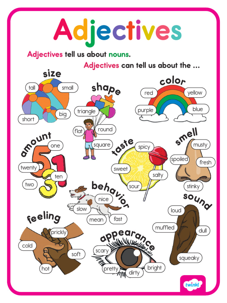 Color First Grade Adjectives Poster | PDF | Semantics | Linguistic Morphology