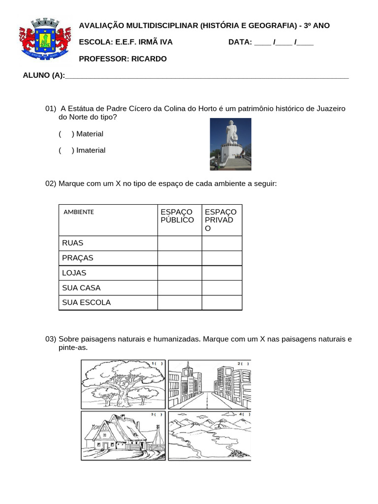 4 Av1 Hist. e Geo. 3º Ano | PDF