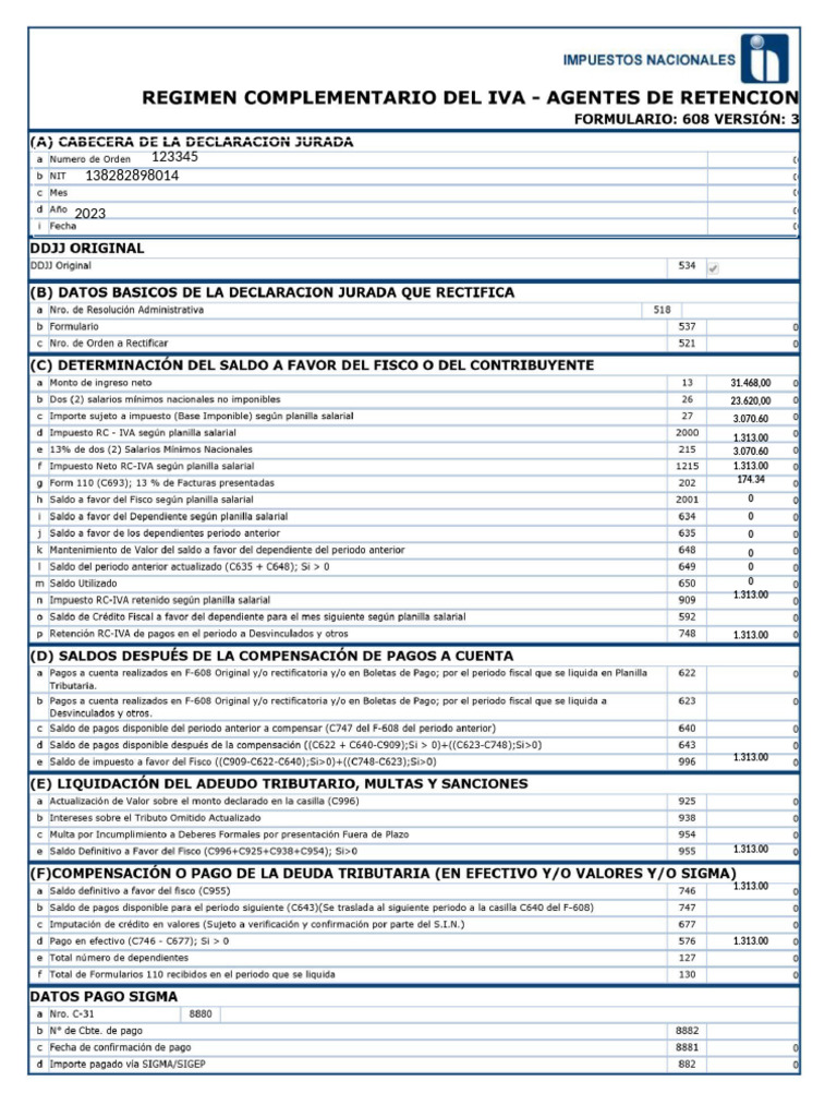 Formulario 608 RC Iva Imprimir 5 Mayo, Junio,,julio, Agosto, Septiempre ...