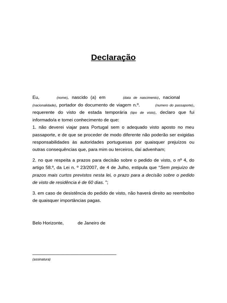 Declaracao de Viagem | PDF