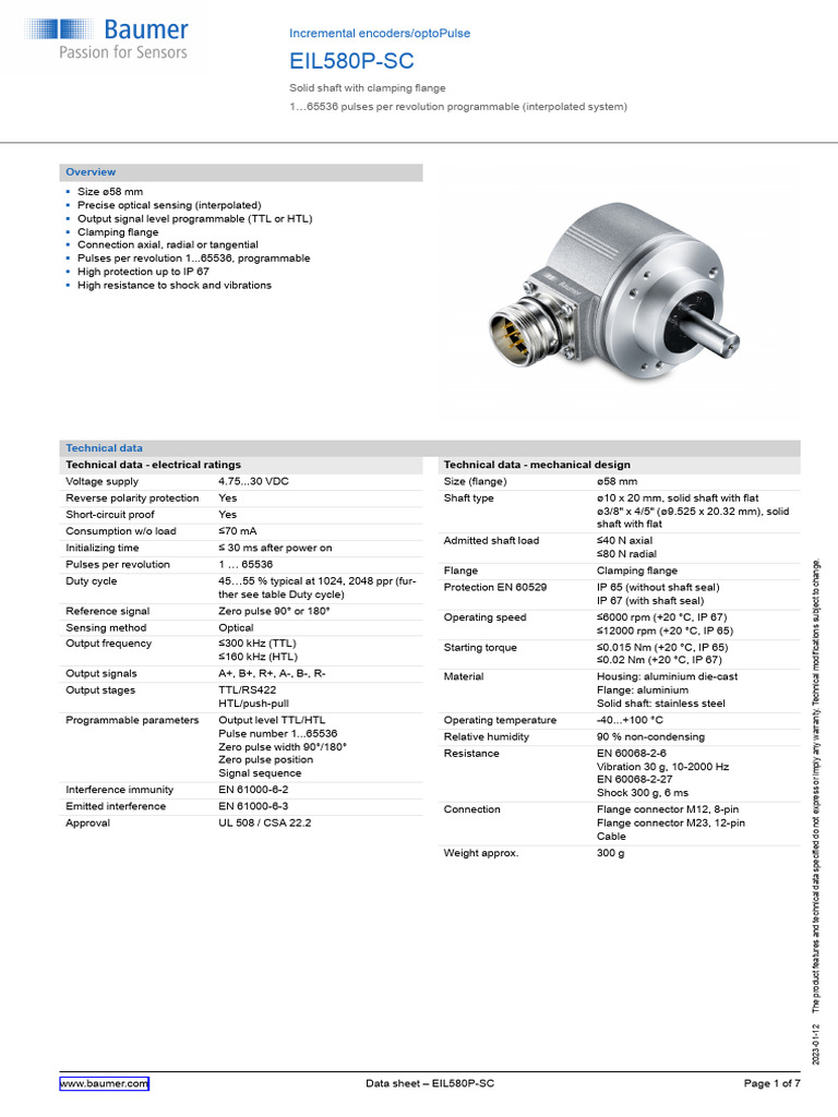 Baumer EIL580P-SC EN 20230112 DS | PDF | Manufactured Goods | Computer Engineering