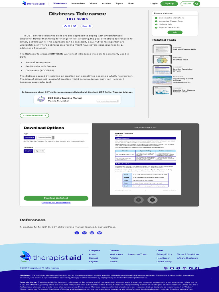 Distress Tolerance: DBT Skills - Worksheet - Therapist Aid | PDF ...
