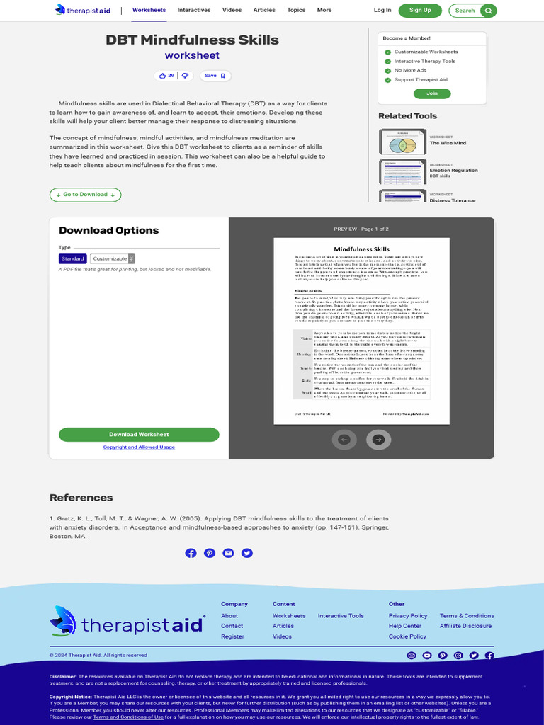 DBT Mindfulness Skills - Worksheet - Therapist Aid | PDF | Dialectical ...