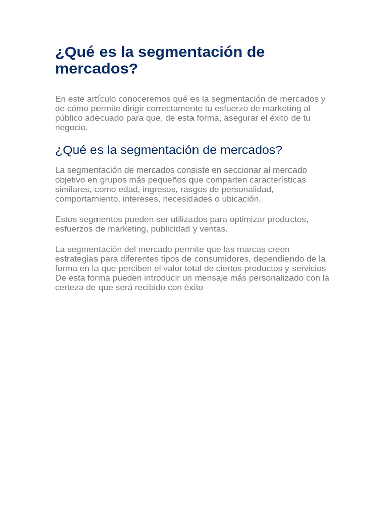 Qué Es La Segmentación de Mercados | PDF | Marketing | Comportamiento