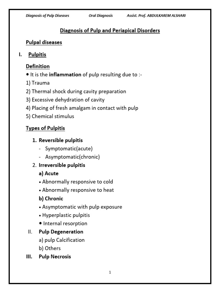 Lect 5 New Diagnosis of Pulpitis | PDF | Medical Specialties | Clinical Medicine