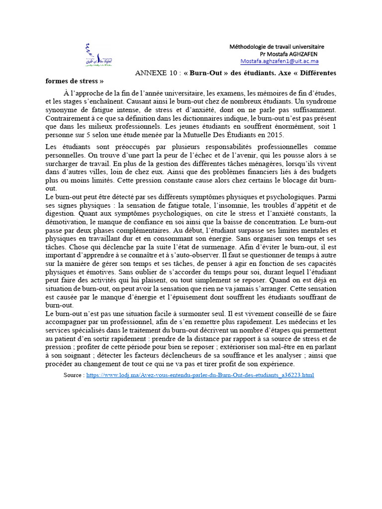 Annexe 10 Burn-Out - Annexe 11 Le Syndrome de Limposteur | PDF | Syndrome d'épuisement ...