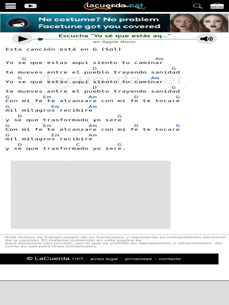 Yo Se Que Estas Aqui, Rene Gonzalez Acordes | PDF