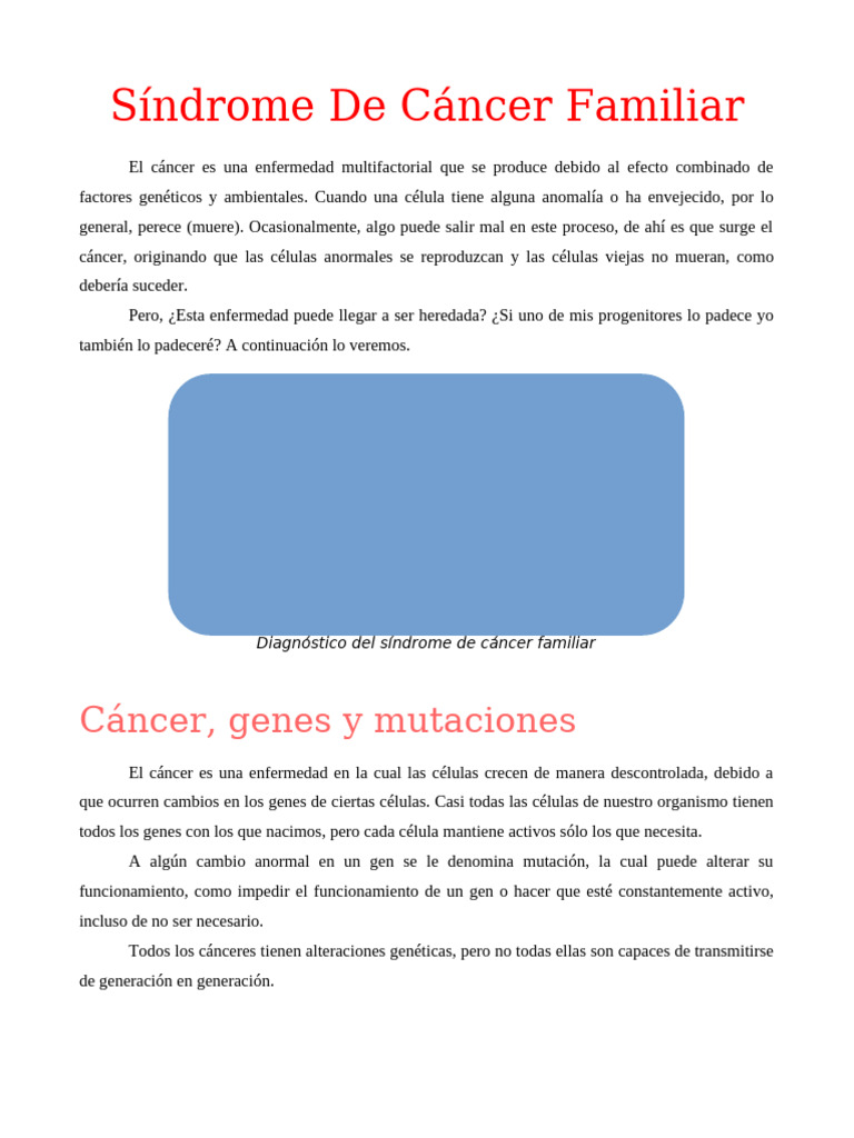 Sindrome de Cancer Familiar | PDF | Cáncer | Mutación