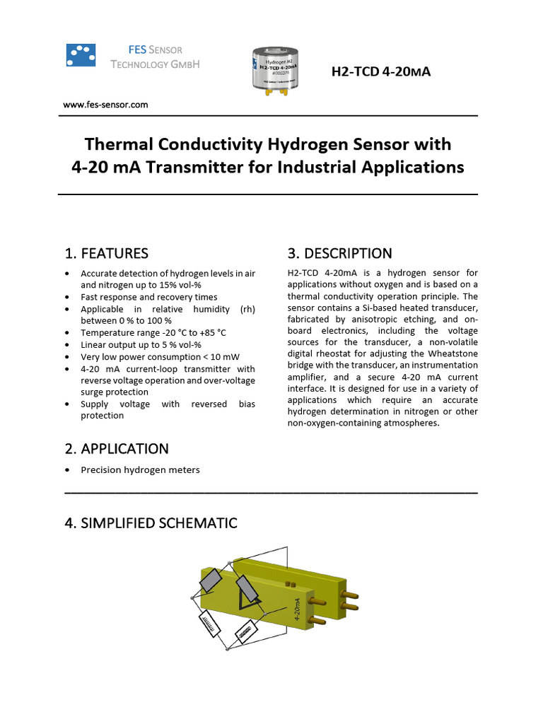 Specification Sheet H2 TCD 4 20ma Rev. 1.1 | PDF | Sensor | Electrical ...