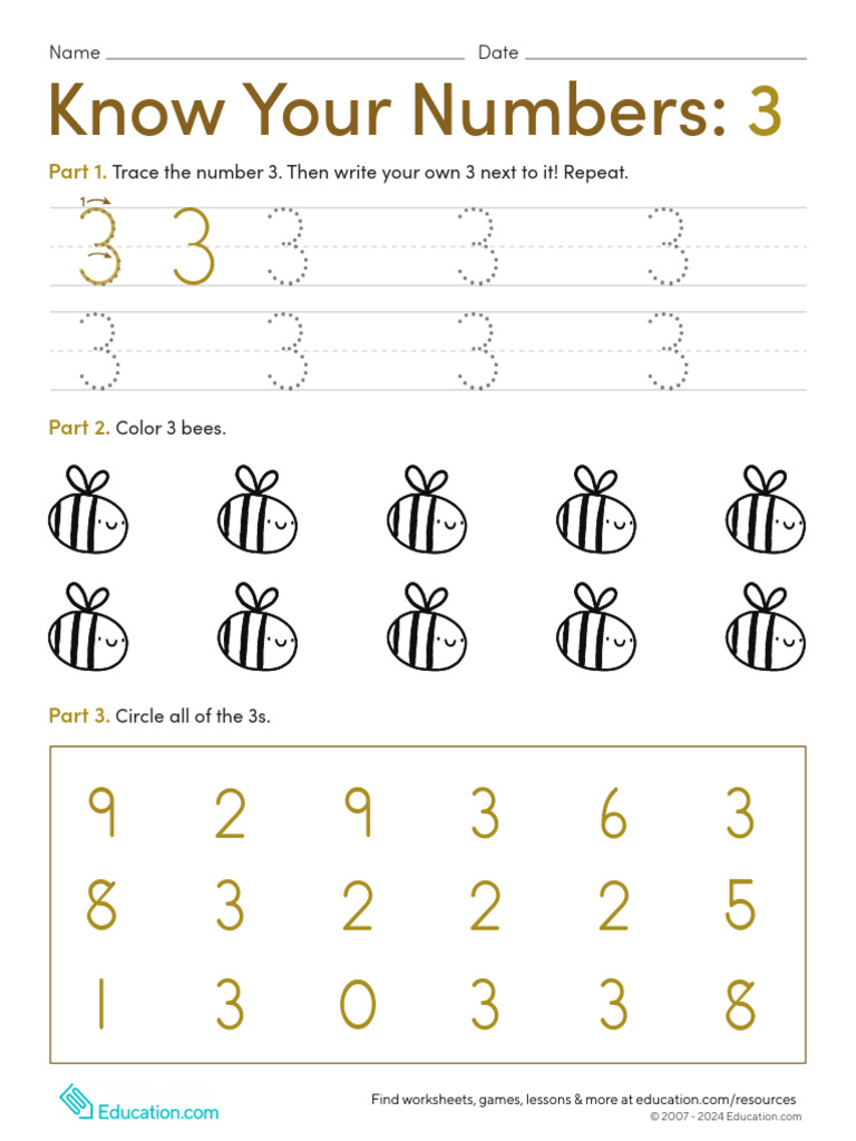 Preschool Number 3 | PDF