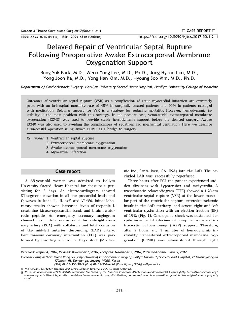 Delayed Repair of Ventricular Septal Rupture Following Preoperative Awake Extracorporeal ...