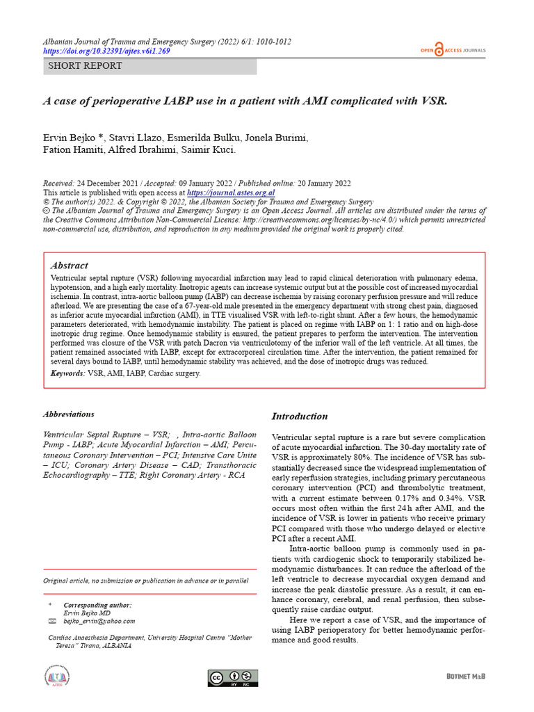 A Case of Perioperative IABP Use in A Patient With AMI Complicated With ...