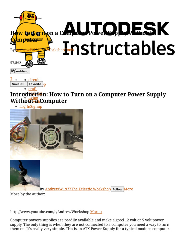 How To Turn On A Computer Power Supply Without A Computer - Instructables | PDF