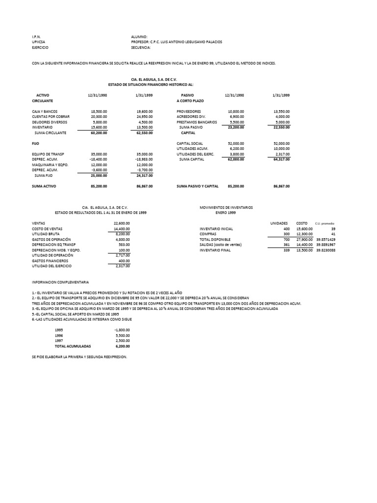 Ejercicio 1er Dep Afi 1 El Aguila | PDF | Depreciación | Servicios ...