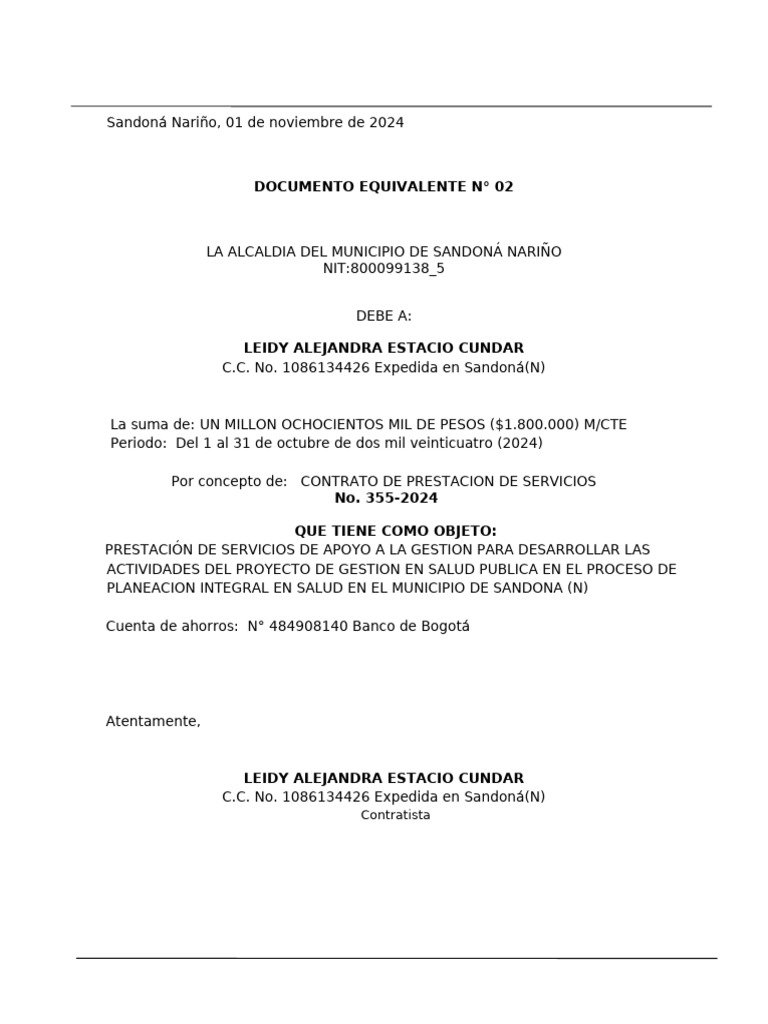 Documento Equivalente LEIDY | PDF