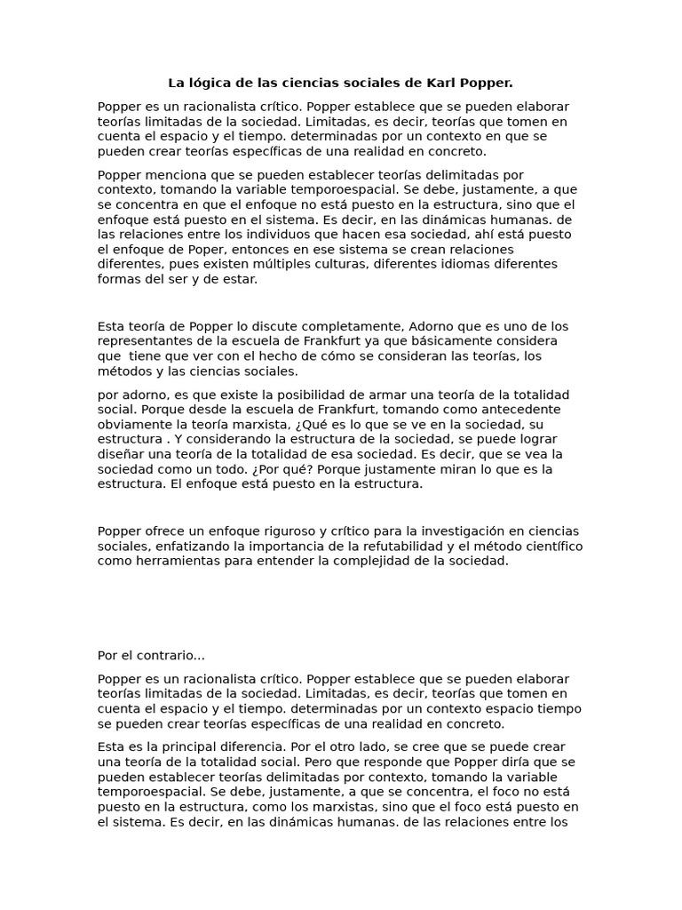 Lógica de Ciencias Sociales según Popper | PDF | Karl Popper | Teoría