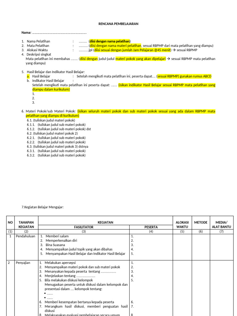 Format Rencana Pembelajaran | PDF