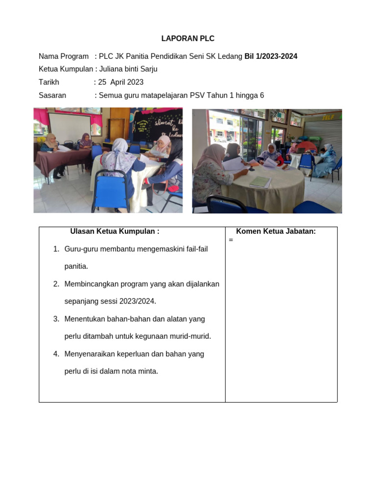 Laporan PLC Panitia PSV 1 | PDF