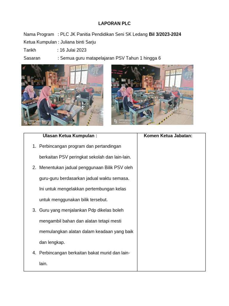 Laporan PLC Panitia PSV 2 | PDF