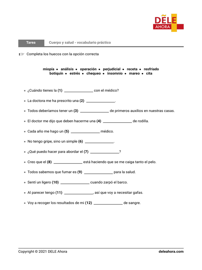 Cuerpo y Salud Vocabulario Practico | PDF