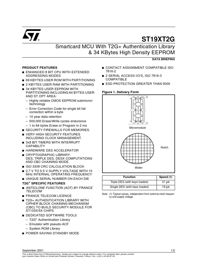 ST19XT2G Smartcard MCU Overview | PDF | Read Only Memory | Microcontroller