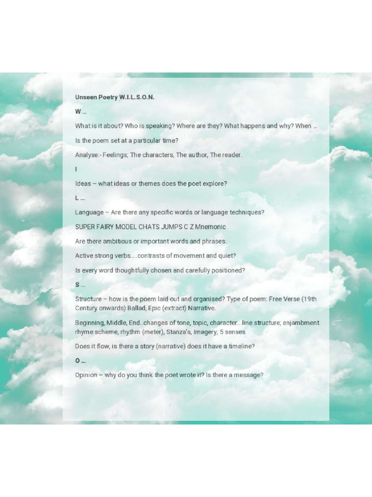 AQA GCSE Eng Lit Unseen Poetry | PDF