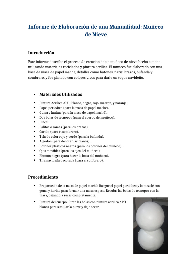 Muñeco de Nieve Manualidad Corregido | PDF | Papel | Pinturas