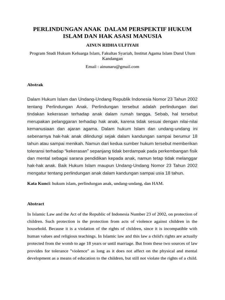 Perlindungan Anak Dalam Perspektif Hukum Islam Dan Ham | PDF