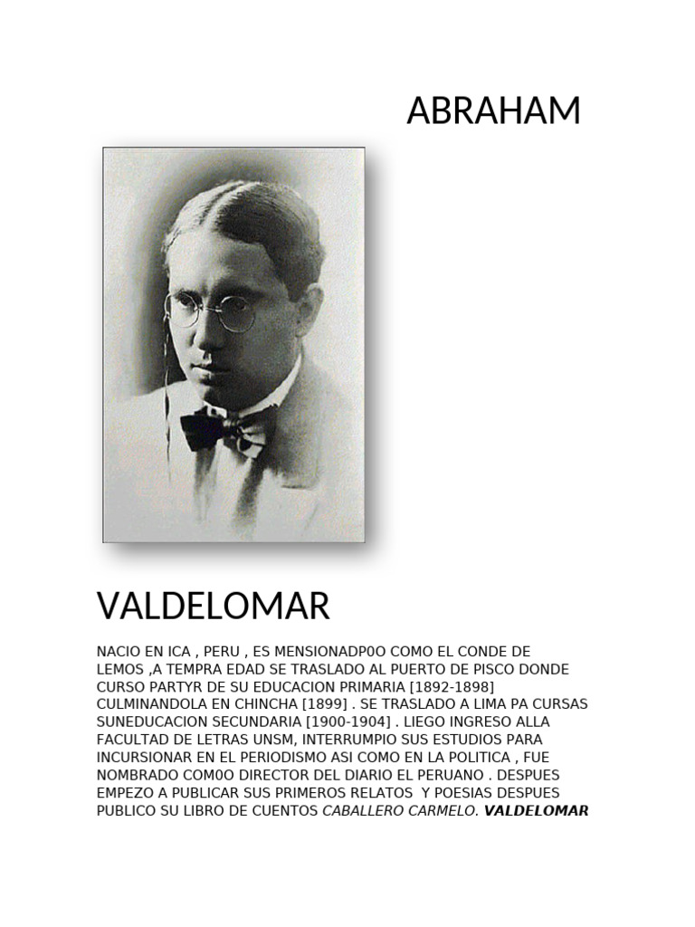 Abraham Valdelomar: Vida y Obras Literarias | PDF