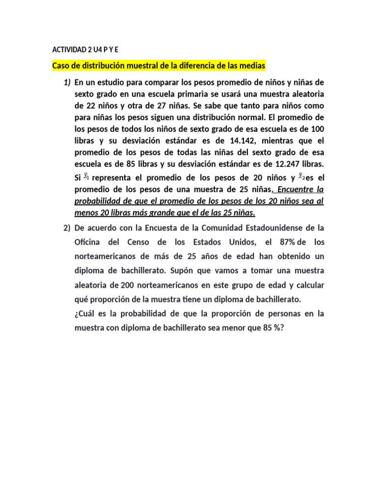 Actividad 2 U4 P y e | PDF