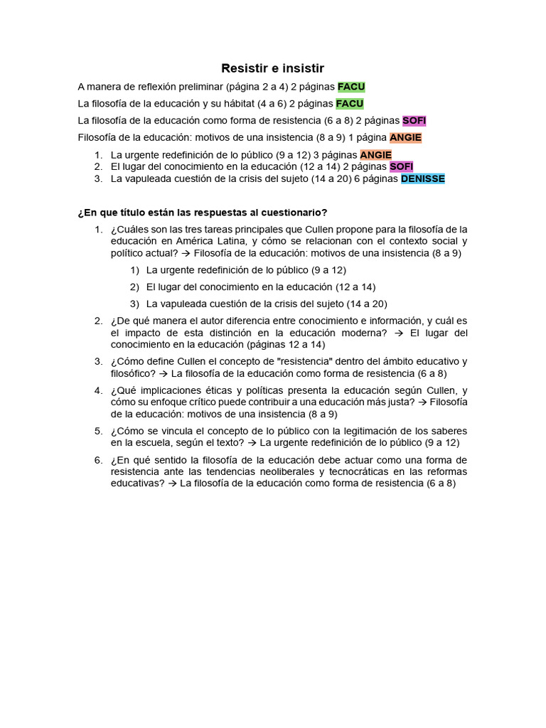 Filosofía Educación: Resistencia e Insistencia | PDF