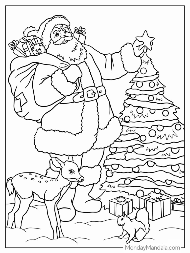 Realistic Looking Santa Coloring Page | PDF