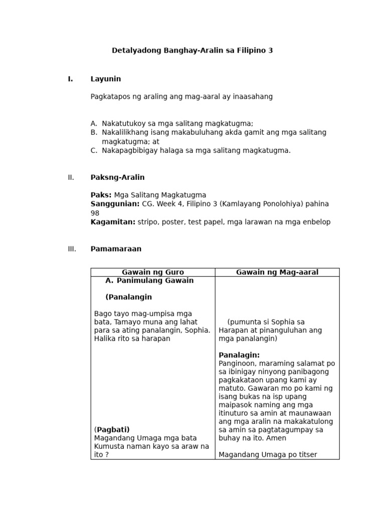 Grade 3 Filipino Lesson Plan | PDF